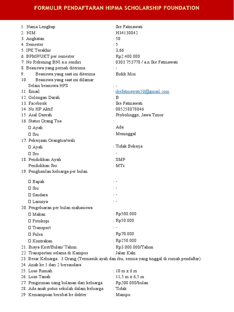 Formulir HSF Ike Fatmawati H34130042 | PDF