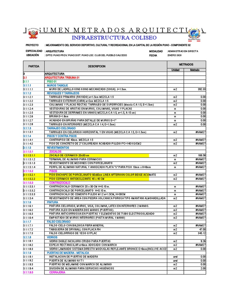 Planilla de Metrados Arquitectura Ing U | PDF | Pintar | Ingeniero civil