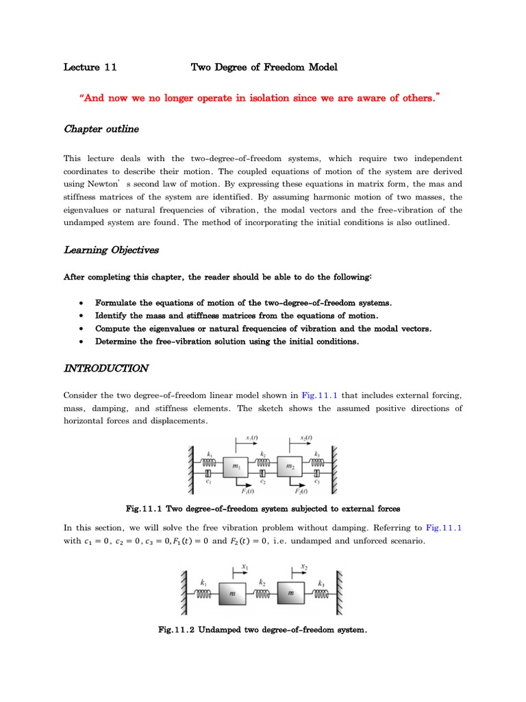 Lecture 11 Two Degree of Freedom Model | PDF | Eigenvalues And Eigenvectors | Matrix (Mathematics)