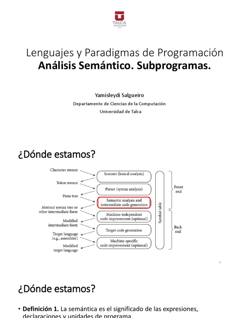 06 - Análisis Semántico. Subprogramas | PDF | Parámetro (programación de computadora) | Lenguaje ...