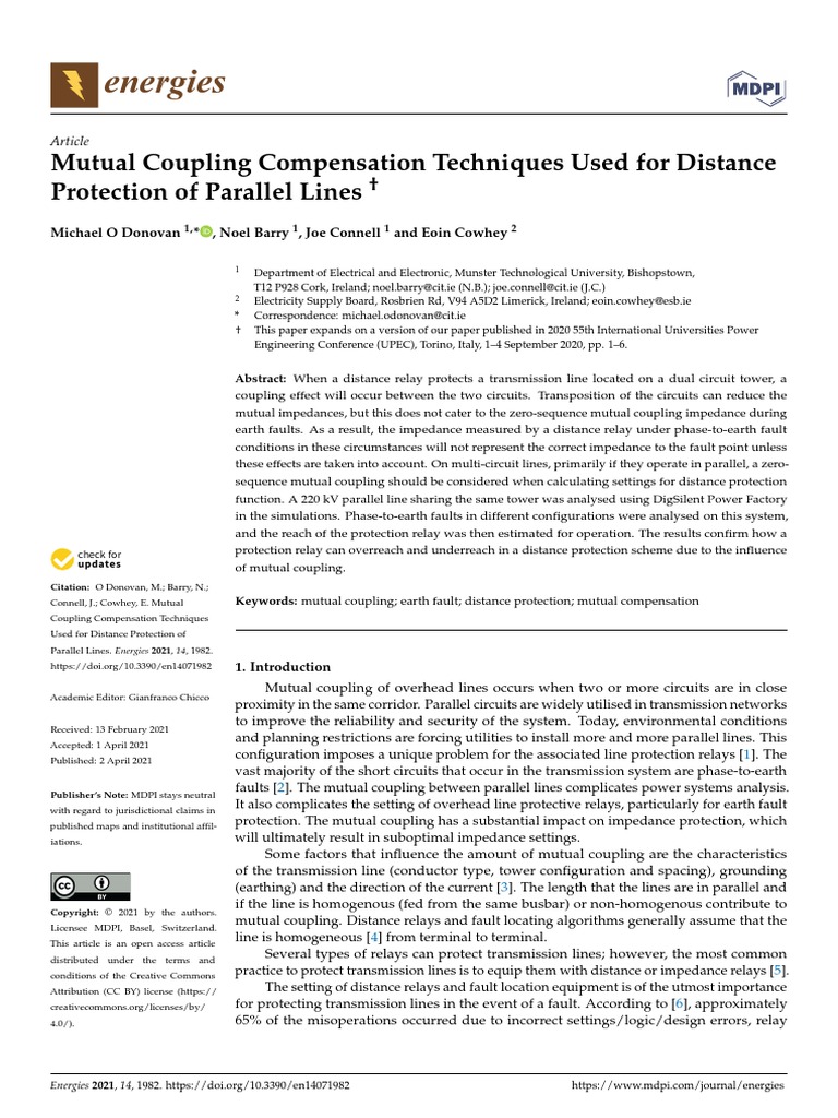 Mutual Coupling Compensation Techniques Used For Distance Protection of ...
