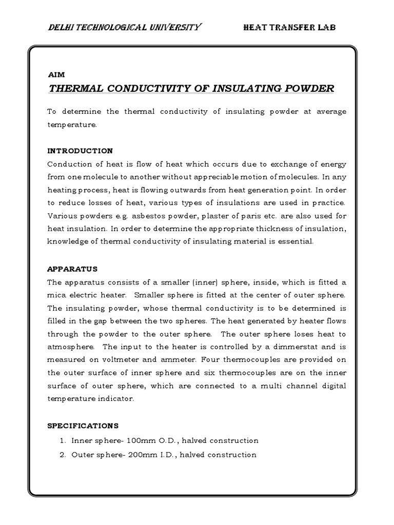 Heat Transfer Lab - Manual | PDF | Heat Transfer | Thermal Conductivity