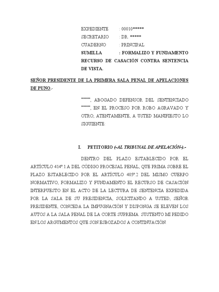 Recurso de Casacion Penal Modelo | PDF | Caso de ley | Sentencia (ley)