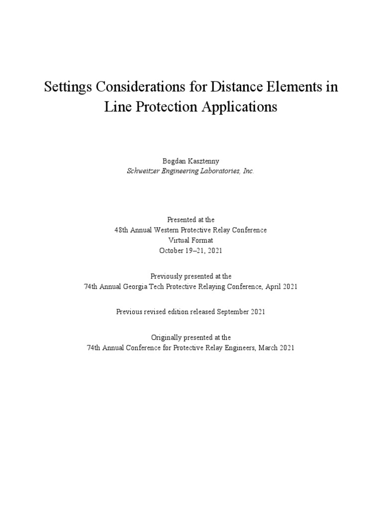 Settings Considerations For Distance Elements in Line Protection Applications | PDF | Electrical ...
