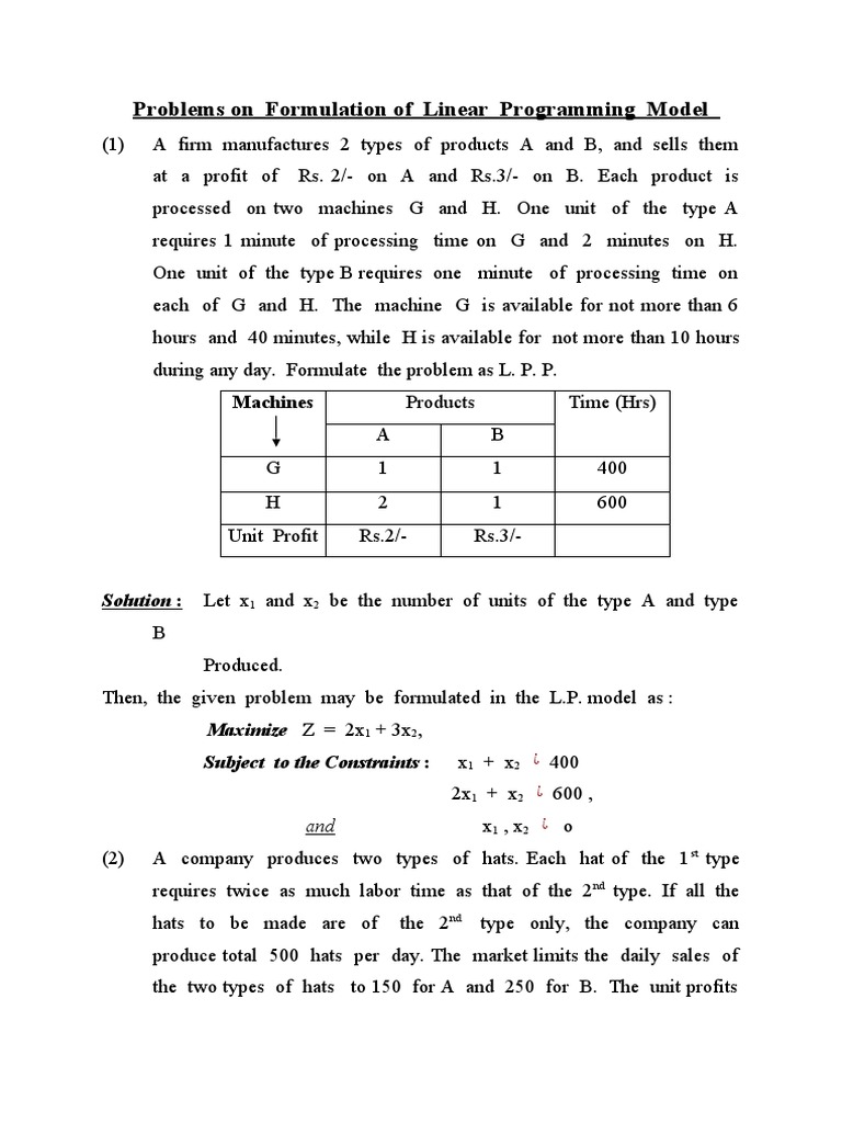 Problems On Formulation Of Linear Programming Model Pdf Linear Programming Applied Mathematics