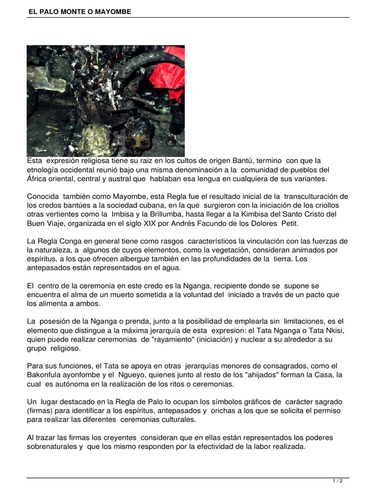 Raíces y características del Palo Monte o Mayombe, una expresión ...