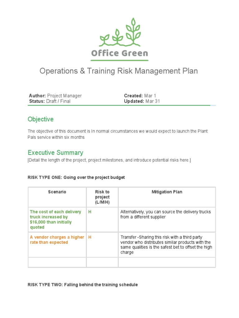 Activity Template - Risk Management Plan | PDF | Risk | Risk Management