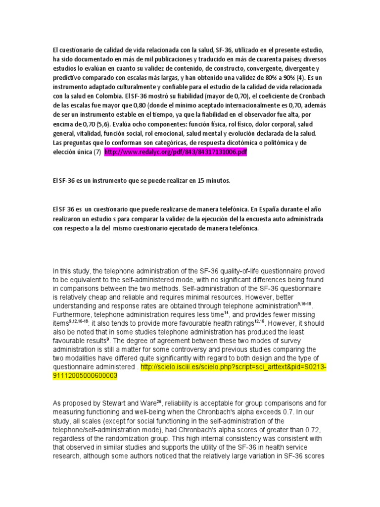 Cuestionarios SF 36 y Kidscreen para Añadir | PDF | Investigación ...