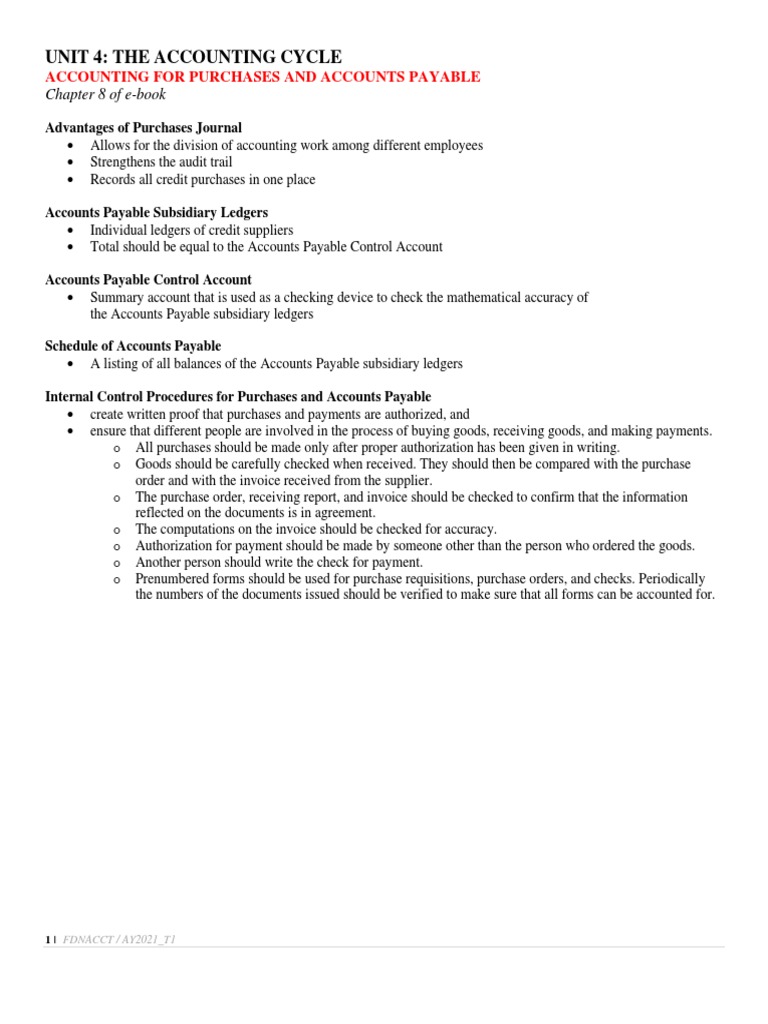 FDNACCT Unit 4 - Part 4 - Accounting For Purchases and Accounts Payable - Study Guide | PDF ...