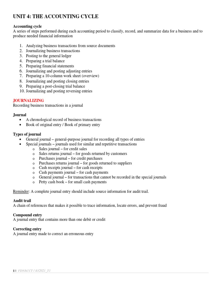 FDNACCT Unit 4 - Part 2 - Accounting Cycle, Journalizing, Posting ...