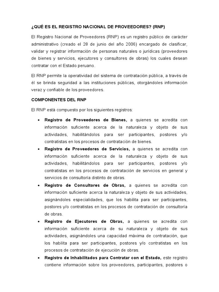 Qué Es El Registro Nacional De Proveedores Rnp Pdf Estado