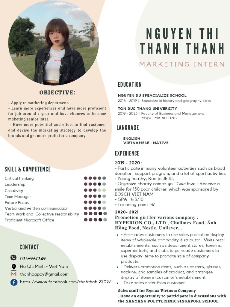 Marketing Intern Resume - Nguyen Thi Thanh Thanh | PDF | Sales | Marketing