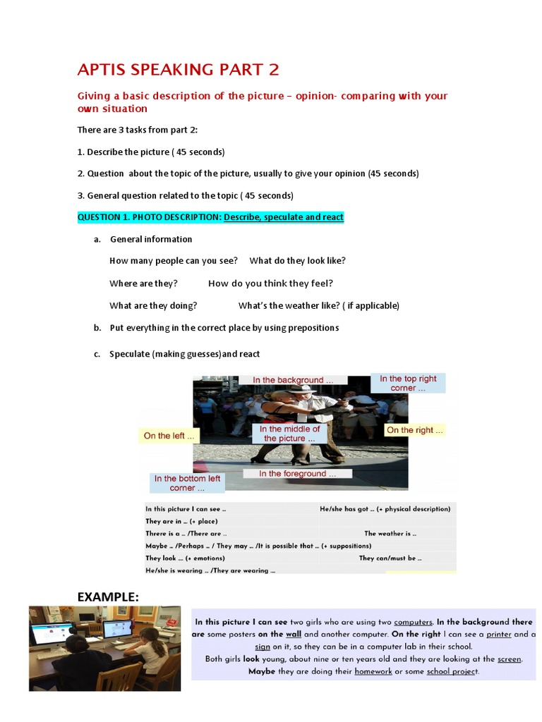 APTIS SPEAKING PART 2 TIPS | PDF | Verb | Linguistic Typology