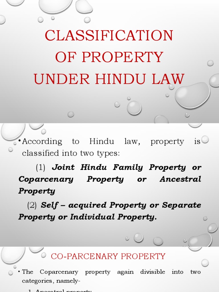 Property Classification Under Hindu Law | PDF | Concurrent Estate ...