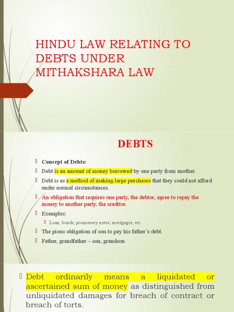Chap 4 Debts Under Hindu Law | PDF | Debt | Loans
