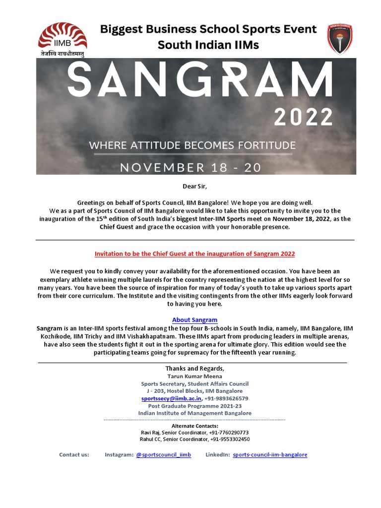 Invitation_Letter_IIM Bangalore_Sangram | PDF