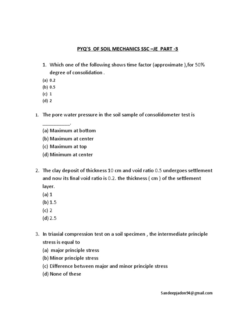 Pyq of Soil SSC - Je Part - 3 1 | PDF | Soil Mechanics | Mechanical ...