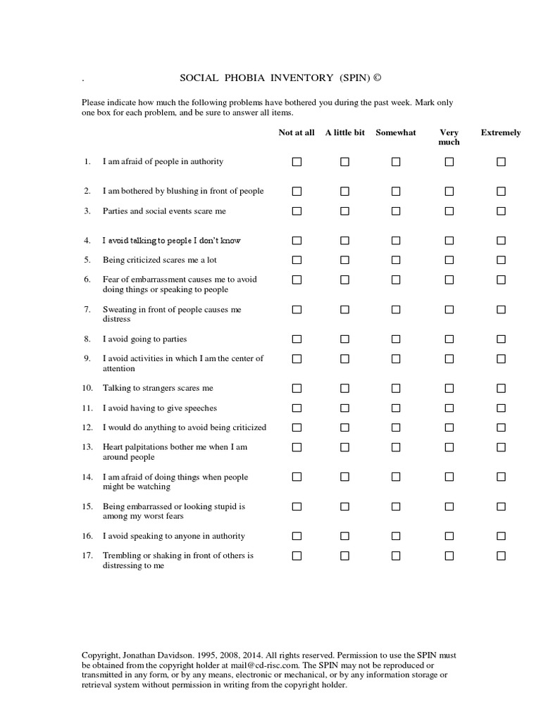 Social Phobia Inventory SPIN | PDF