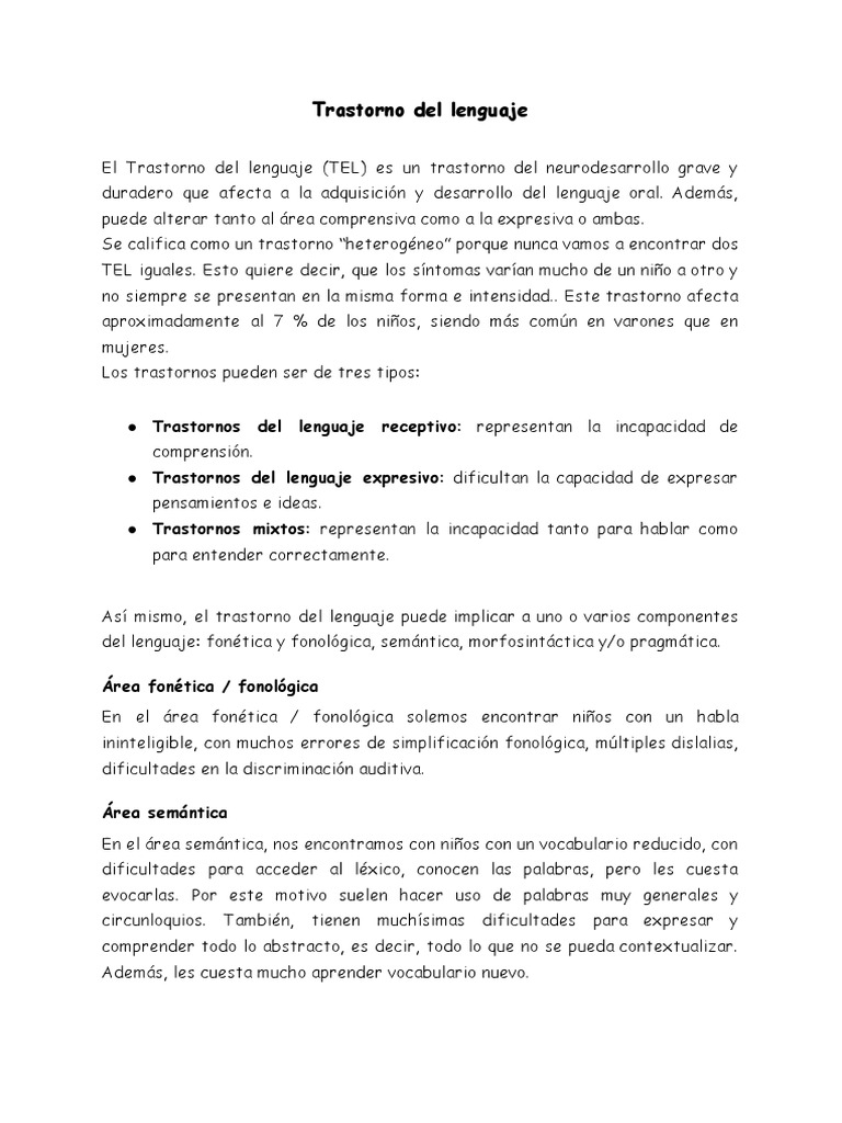 Trastorno del Lenguaje: Causas y Síntomas | PDF