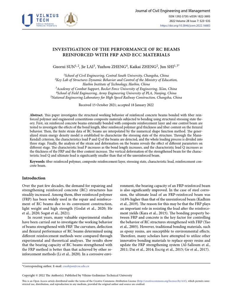 Investigation of The Performance of RC Beams Reinforeced With FRP and ...