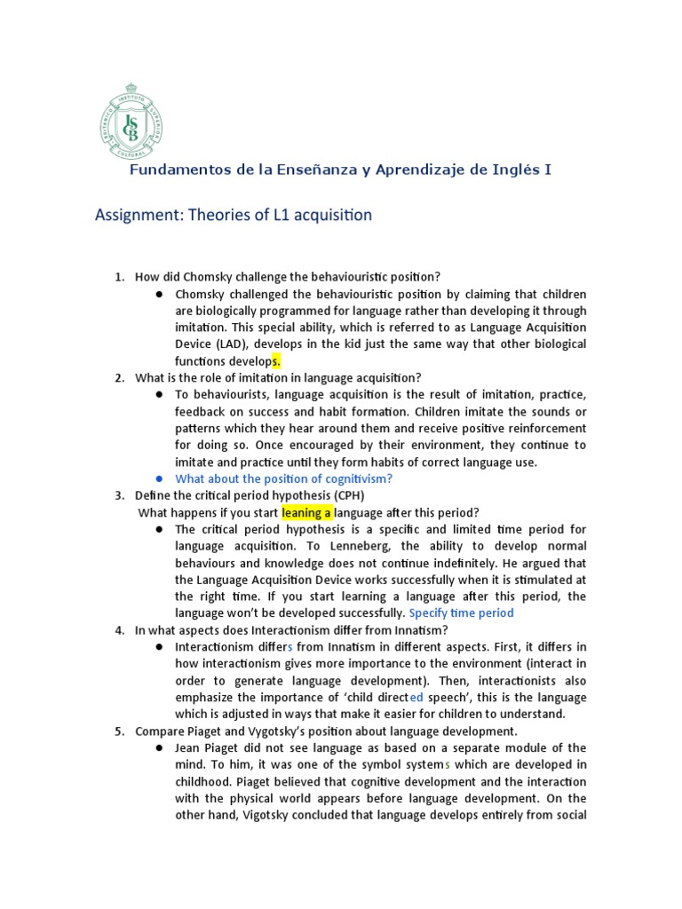 Theories of L1 Acquisition | Download Free PDF | Language Acquisition ...