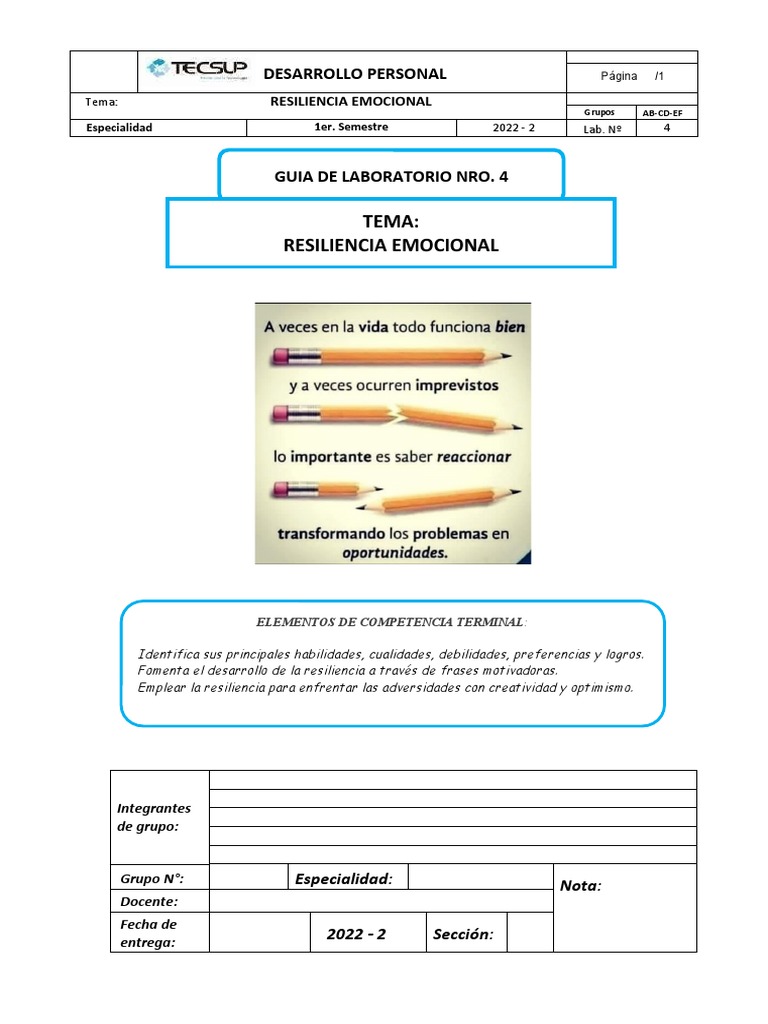 Guía de Laboratorio 4 - Resiliencia Emocional | PDF