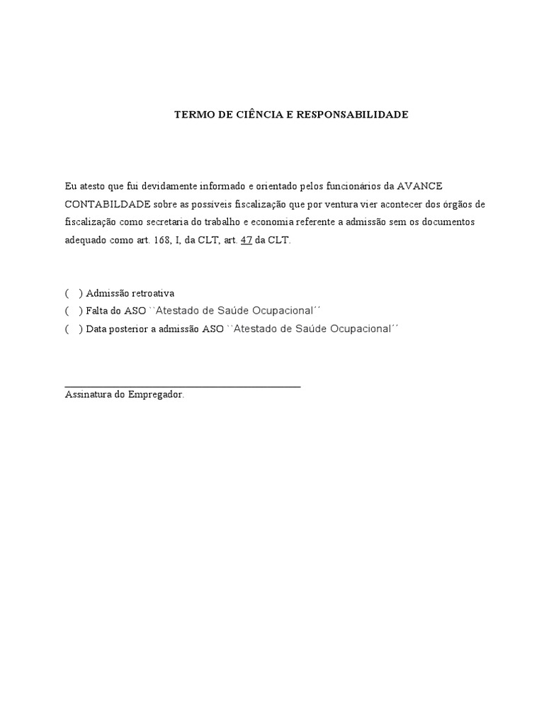 Termo de Ciência e Responsabilidade | PDF