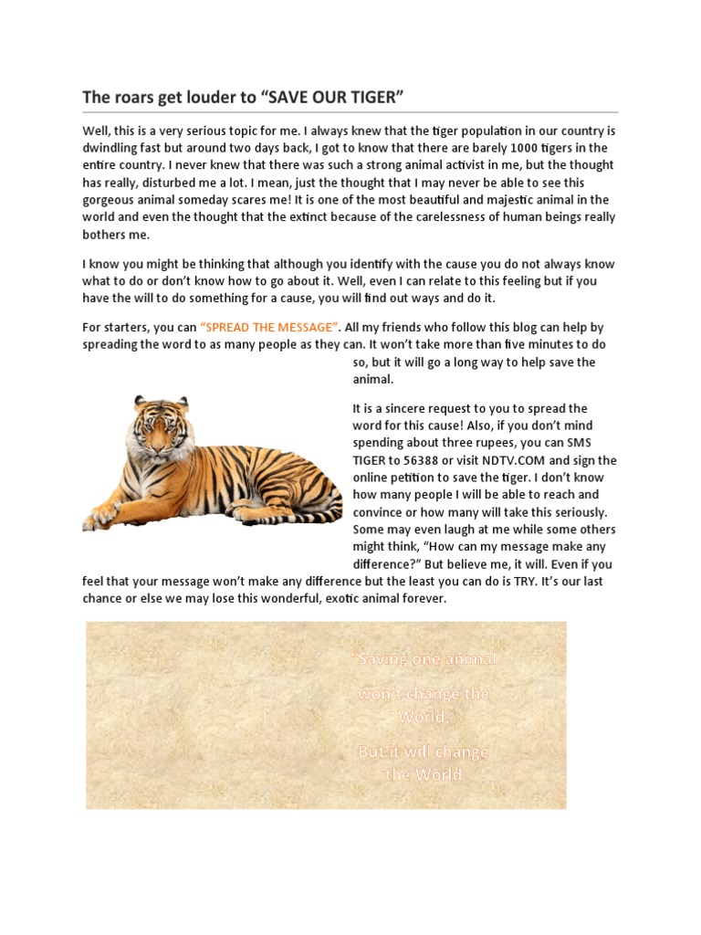 Save Our Tigers | PDF | Tiger | Wildlife