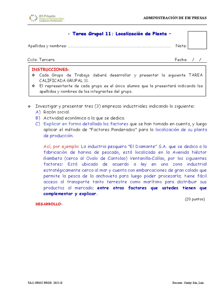 Semana 11 - Tarea 11 - Localización de Planta | PDF