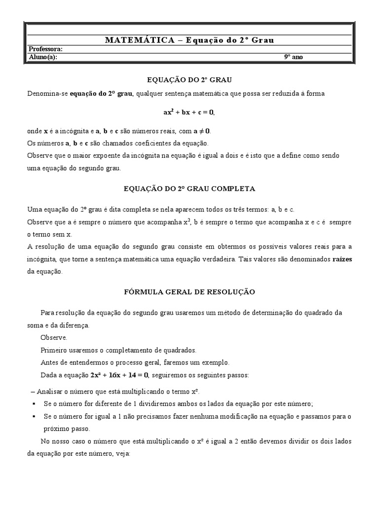 Resolução de Equações do Segundo Grau: Uma Explicação Passo-a-Passo da ...