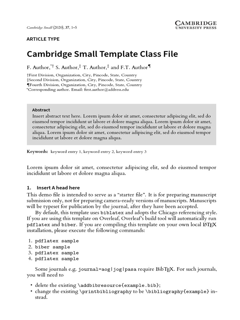 Cambridge Small Template Class File | PDF | Computer File Formats ...