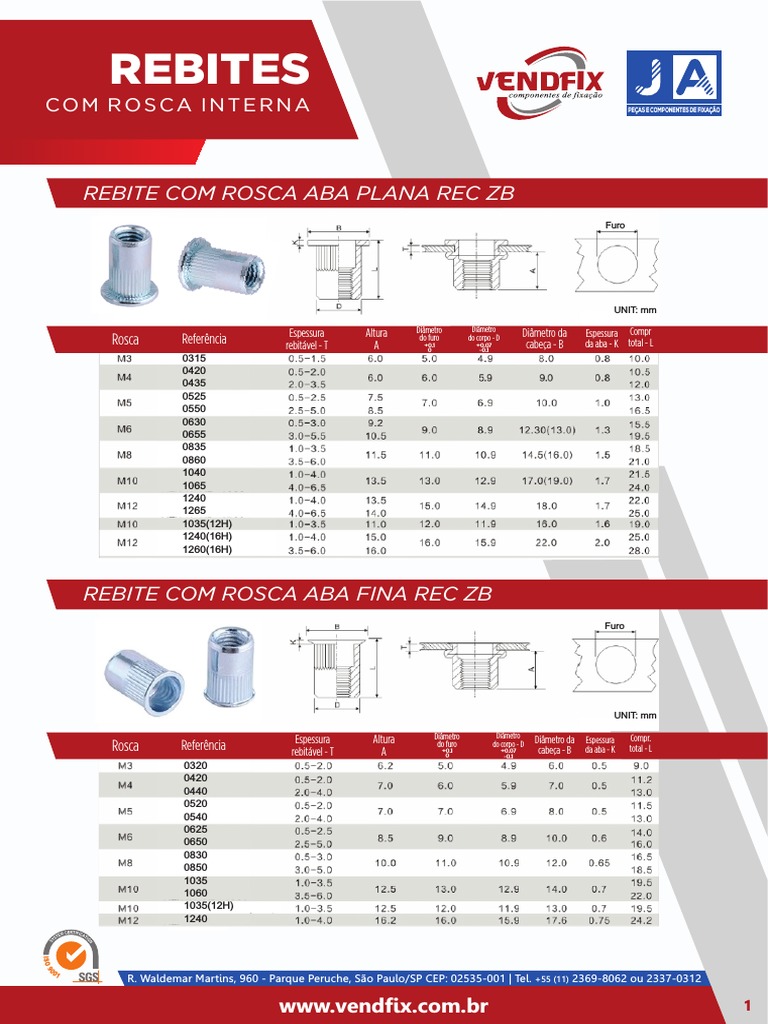 Catalogo Rebites Rosca | PDF | Ferramentas | Física Aplicada e ...