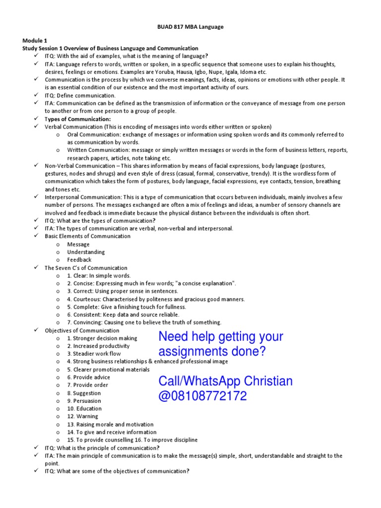 Summary - BUAD 817 | PDF | Communication | Senses