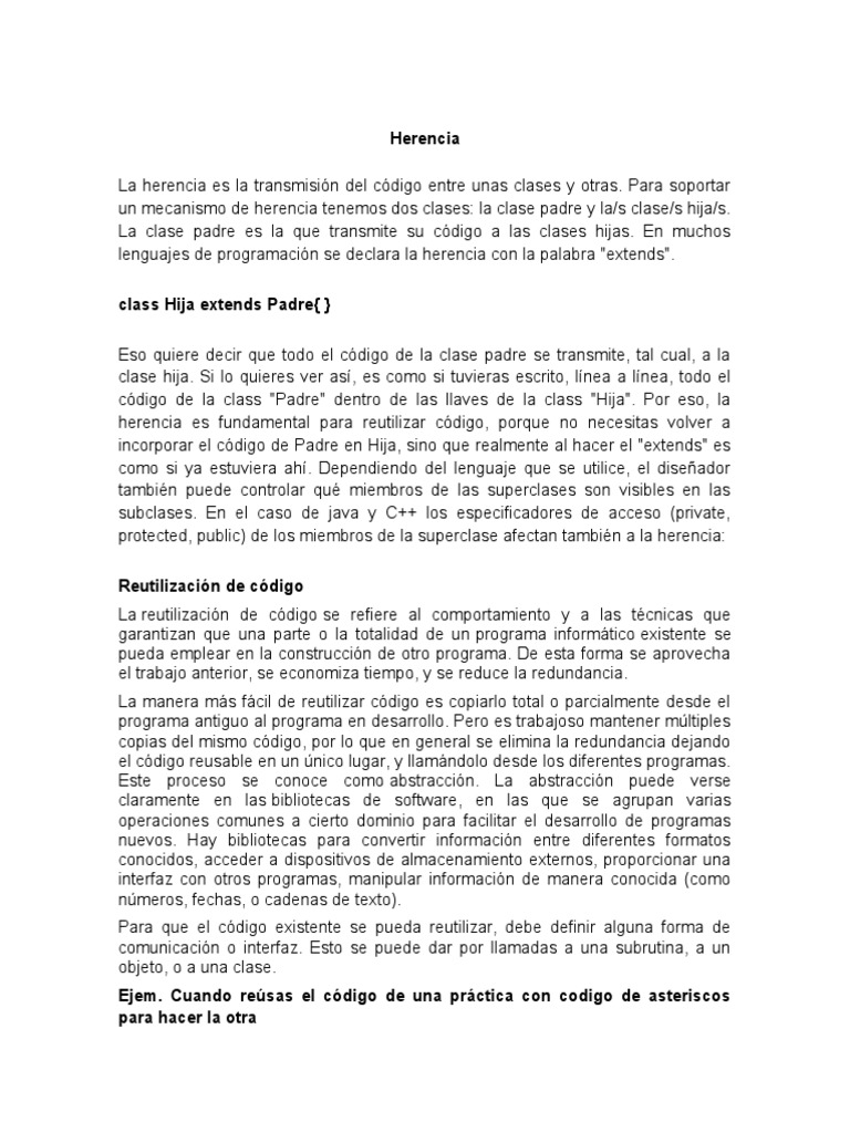 Tipos y Ejemplos de Herencia en Programación | PDF | Herencia (Programación Orientada a Objetos ...
