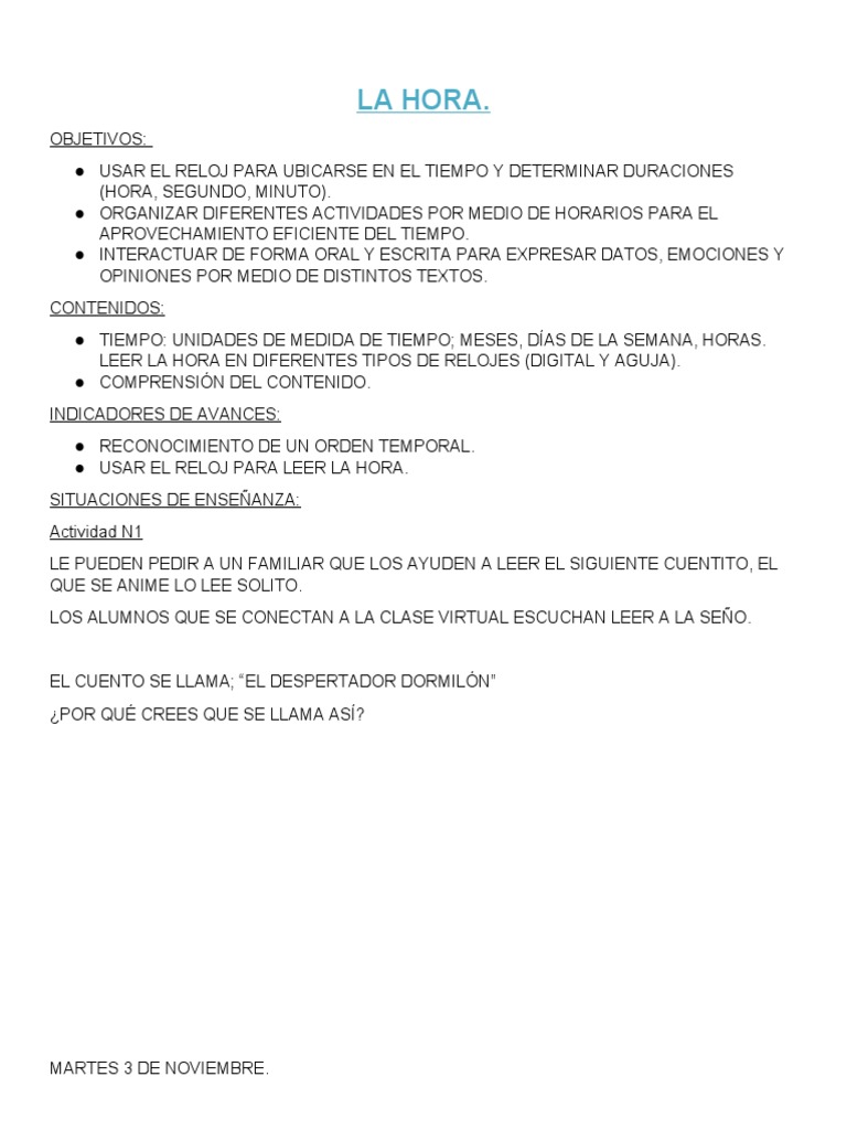 Actividades sobre la Hora para Primaria | PDF | Reloj | Hora