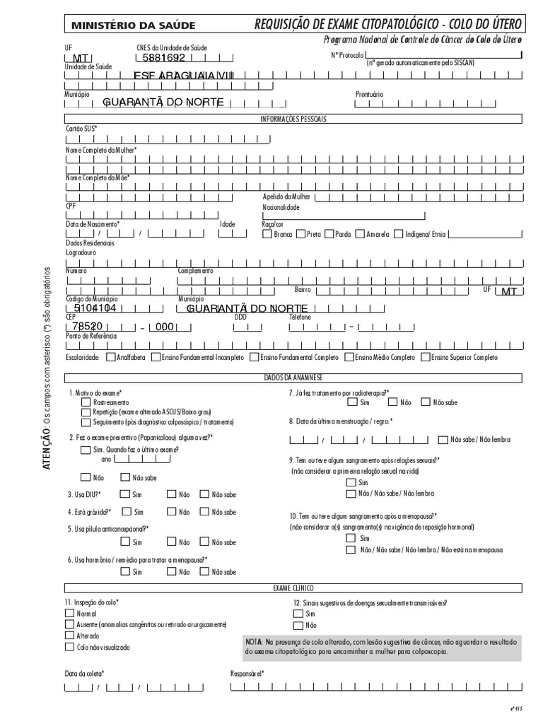 Ficha Preventivo | PDF | Câncer cervical | Câncer