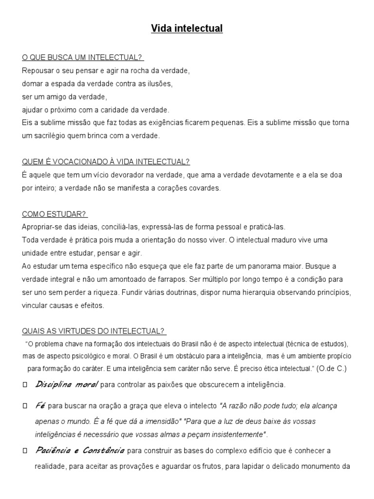 Resumo Vida Intelectual | PDF | Conhecimento | Pensamento
