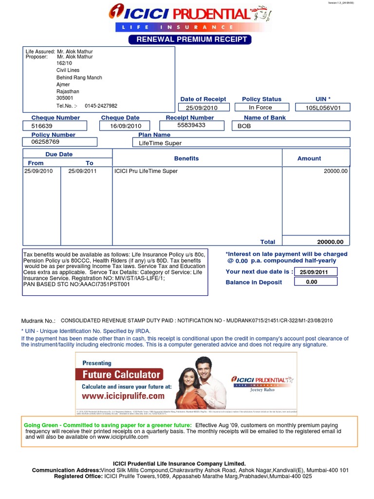 ViewReport-icici Prem Receipt | PDF | Insurance | Life Insurance
