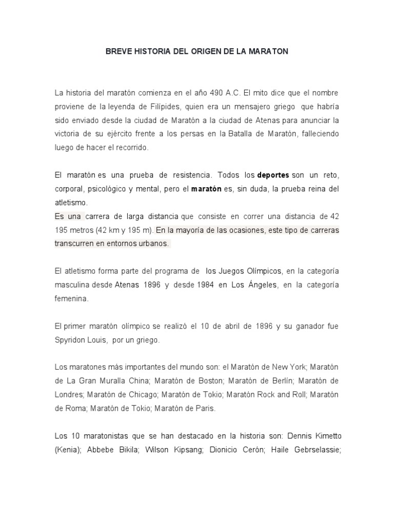 Breve Historia Del Origen de La Maraton | PDF | Ciencias sociales ...