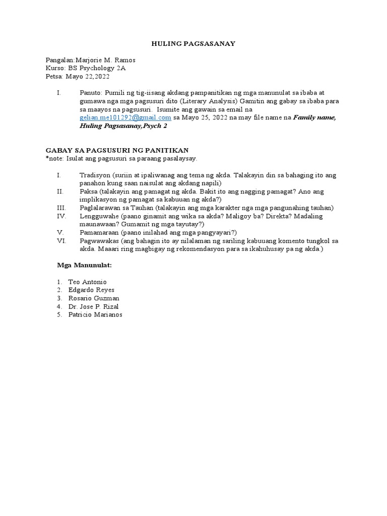 Huling Pagsasanay | PDF