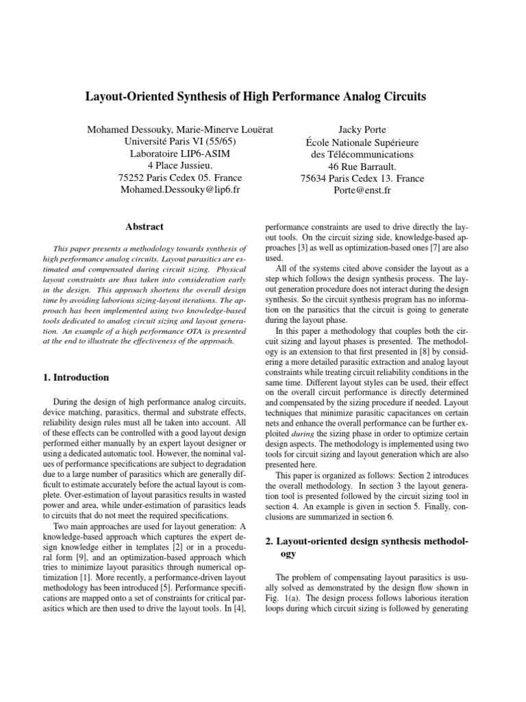 Layout Oriented Synthesis Of High Performance Analog Circuits Pdf