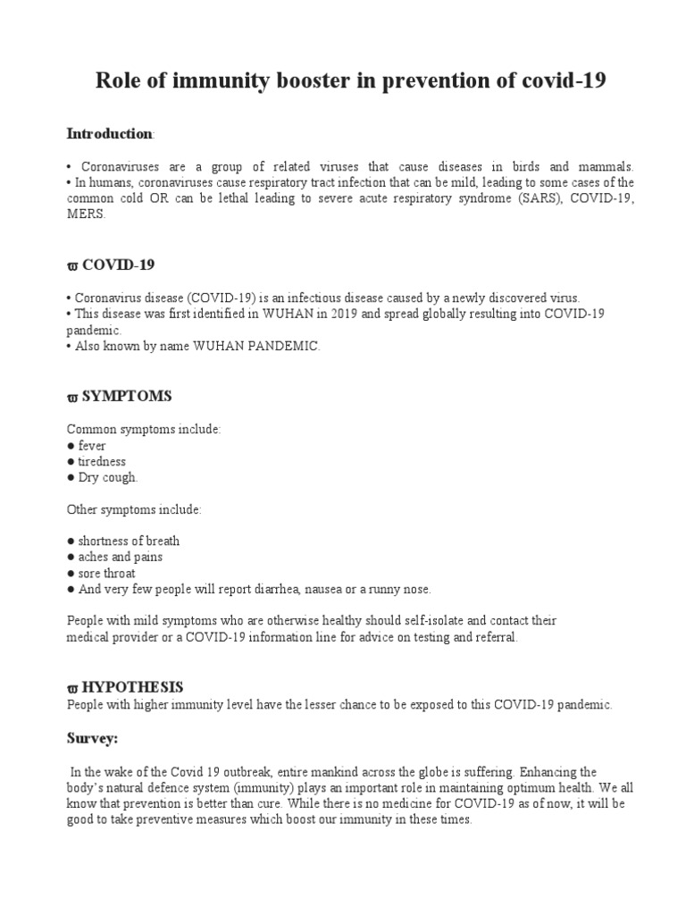 Role of Immunity Booster in Prevention of Covid @shweta Bharadwaj | PDF ...