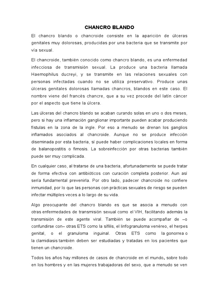 Chancro Blando: Síntomas y Tratamiento | PDF | Infección transmitida ...