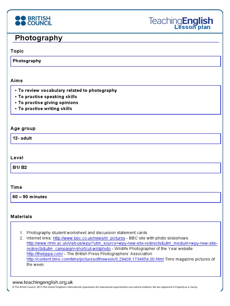 Photography Lesson Plan | PDF | Photograph | Lesson Plan