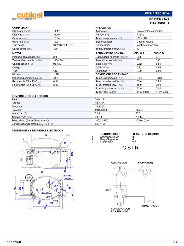 Específicaciones de Compresor GP14FE VE09 | PDF | Ingeniería de Edificación | Química Física