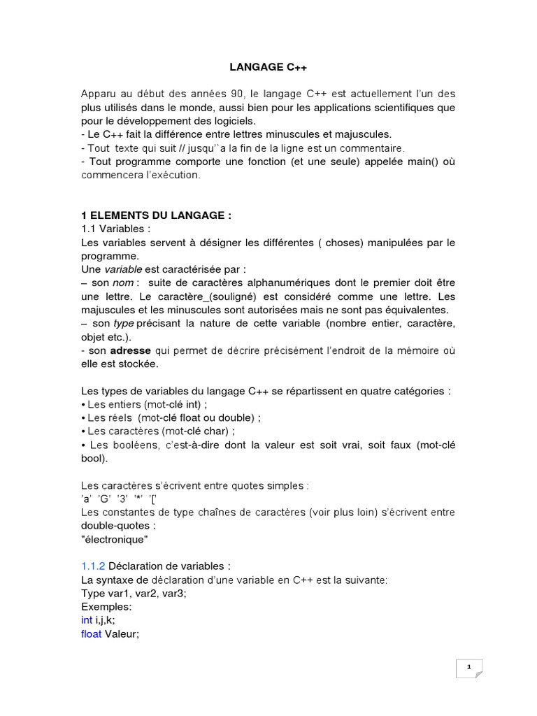 Introduction au langage C++ | PDF | Structure de contrôle | Pointeur ...