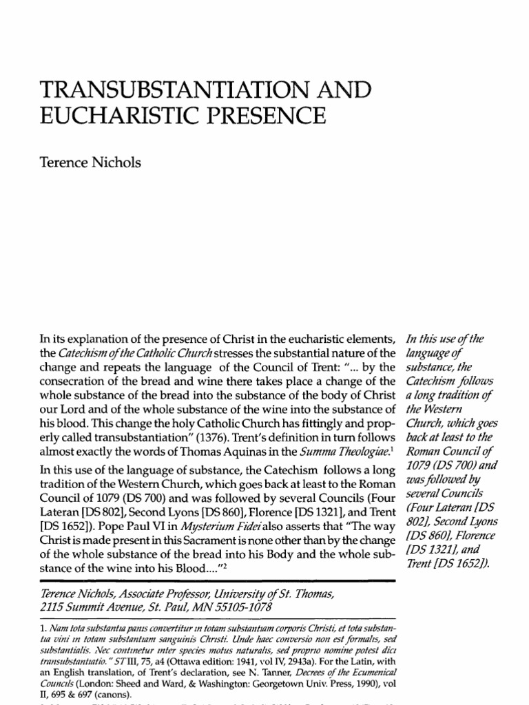 Transubstantiation | PDF | Eucharist | Matter