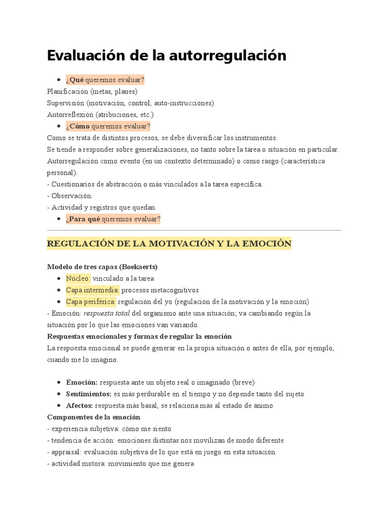 Evaluación de La Autorregulación | PDF | Las emociones | Habilidades ...