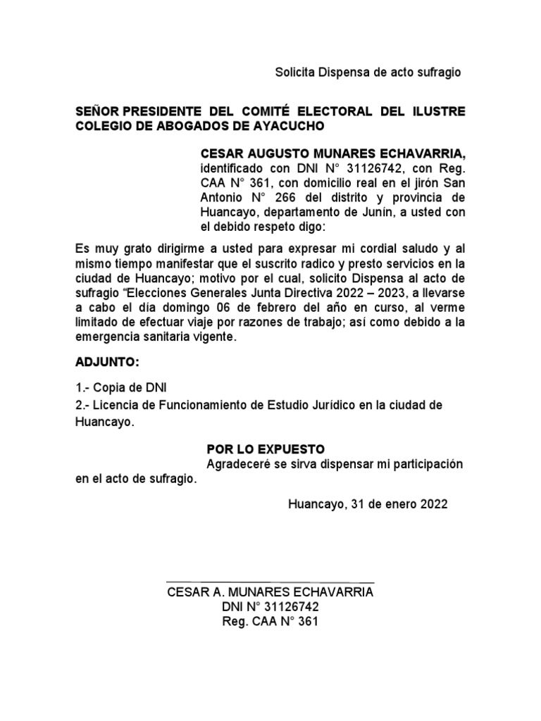 Solicita Dispensa | PDF | Gobierno