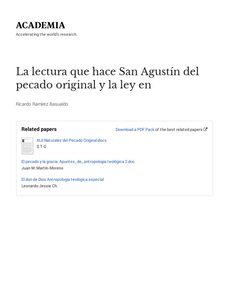 Basualdo, R. R. La Lectura Que Hace San Agustín Del Pecado Original y La Ley en San Pablo ...